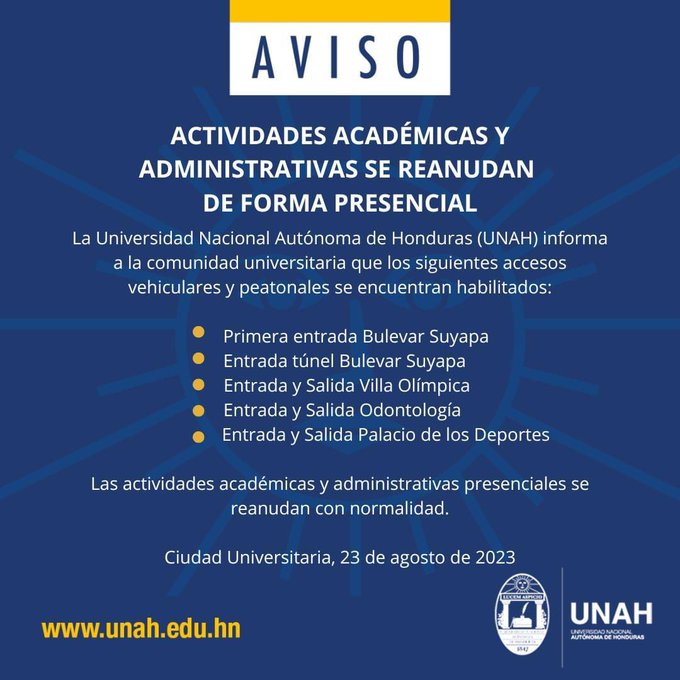 Pese a llamado de UNAH a clases presenciales, instalaciones siguen ...