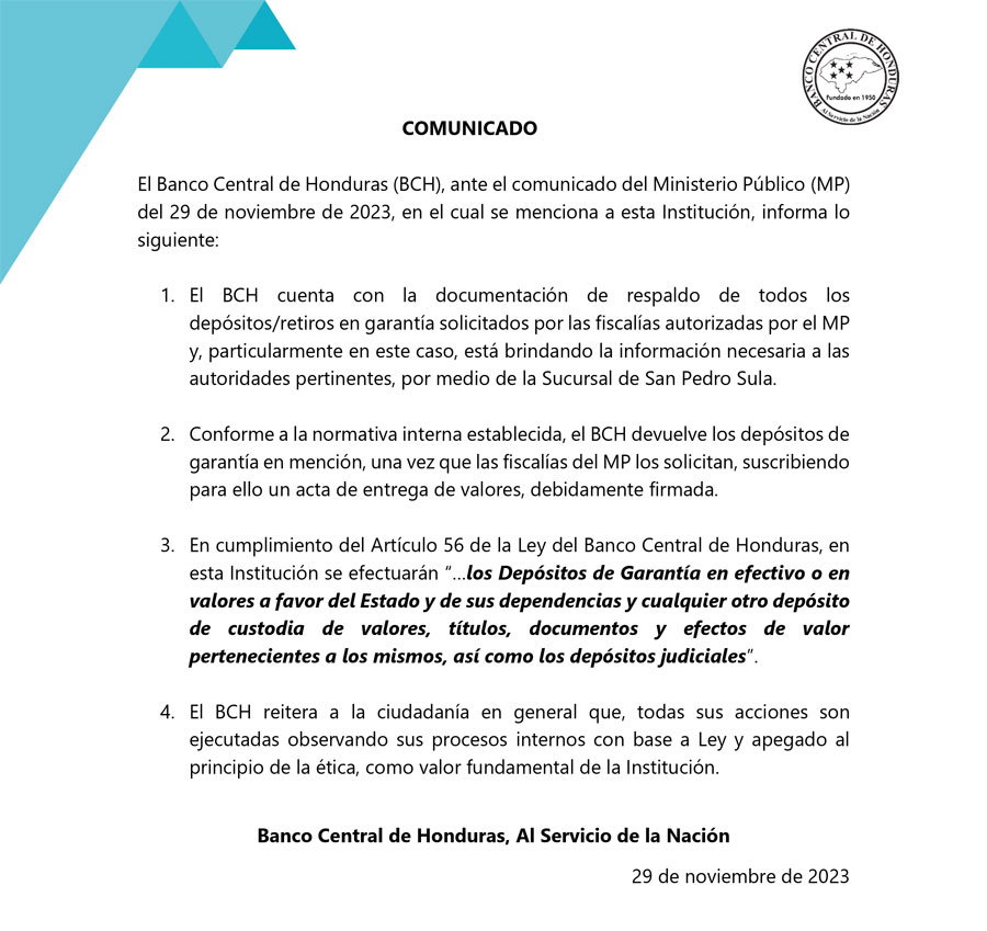 BCH cuenta con documentación de respaldo de los retiros solicitados por ...